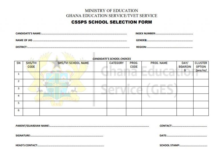 CSSPS School Selection Placement Form 2024 Download PDF