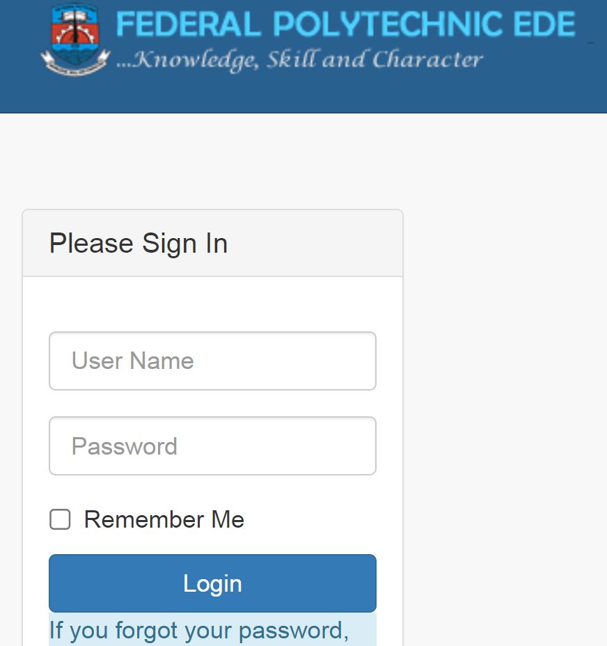 Federal Polytechnic Ede Student Portal - Login Federal Polytechnic Ede Student Portal - Login