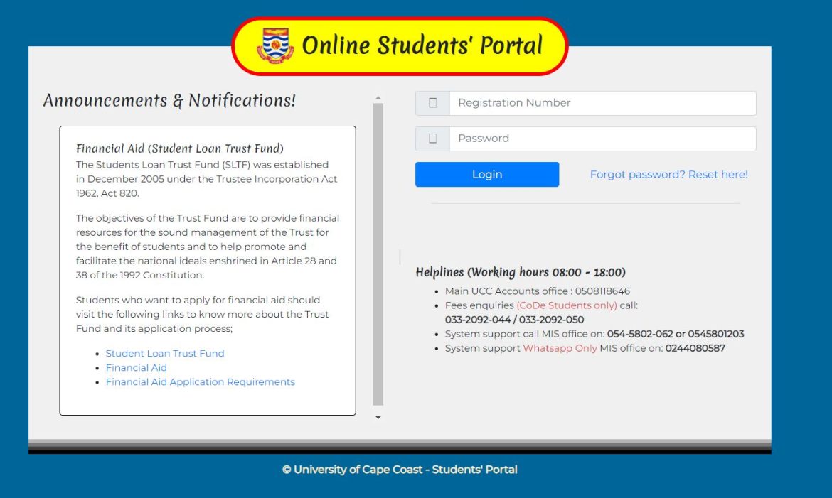 UCC Course Registration | University of Cape Coast - Login